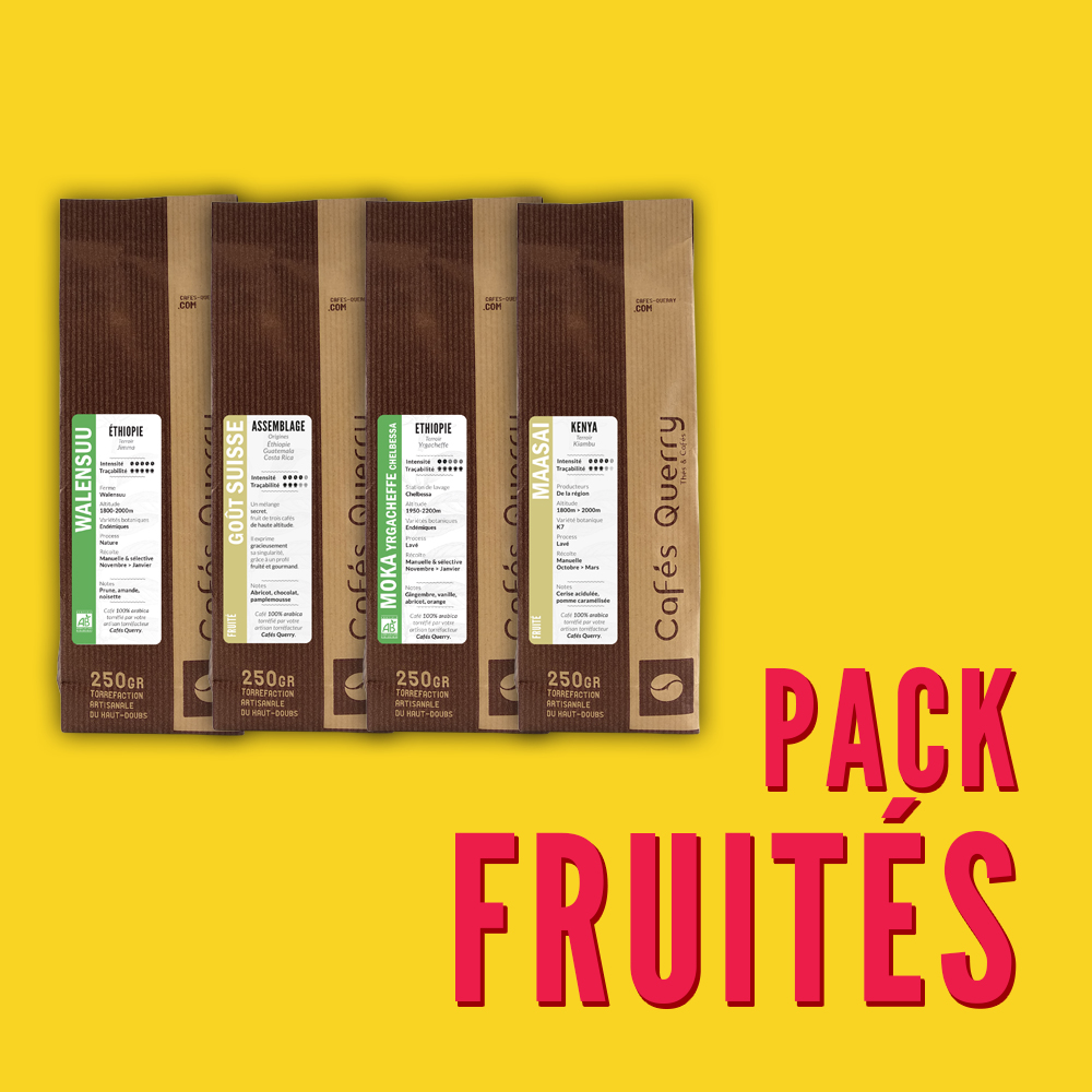 Pack cafés "Fruités" 4 sachets (Moka S., Moka Y., Kenya, Goût Suisse)